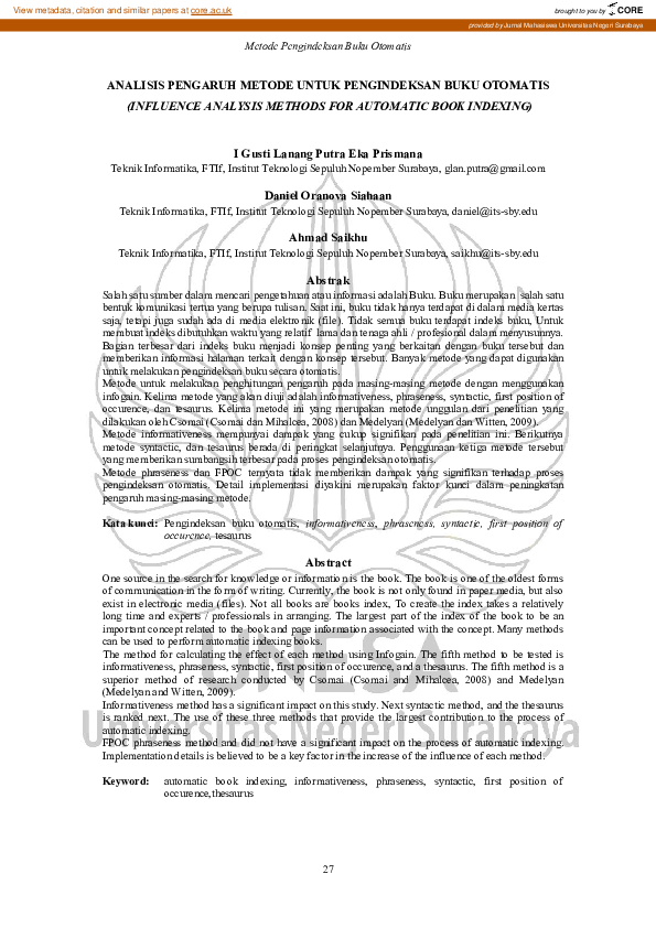 (PDF) Analisis Pengaruh Metode Untuk Pengindeksan Buku Otomatis (Influence Analysis Methods for ...