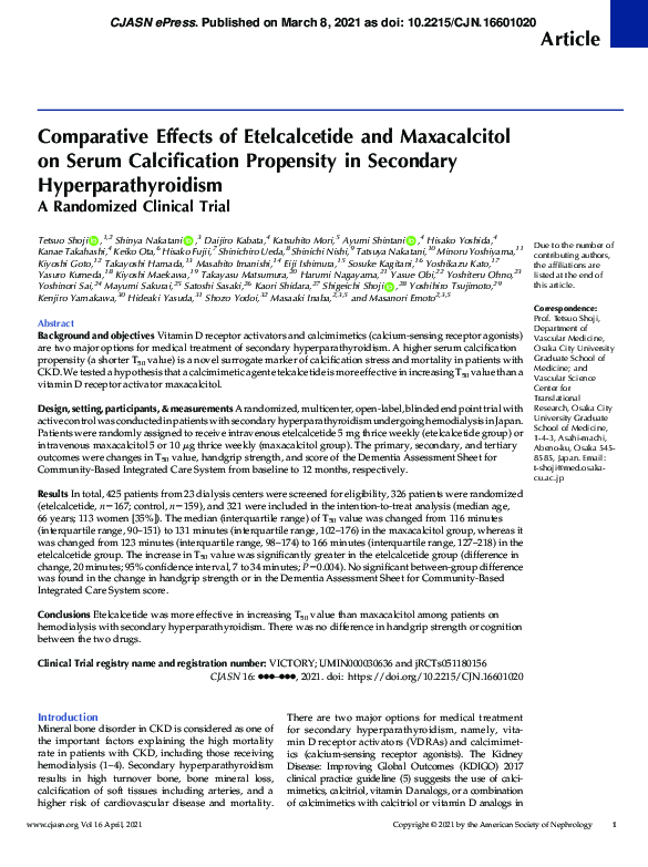 (PDF) Comparative Effects of Etelcalcetide and Maxacalcitol on Serum ...