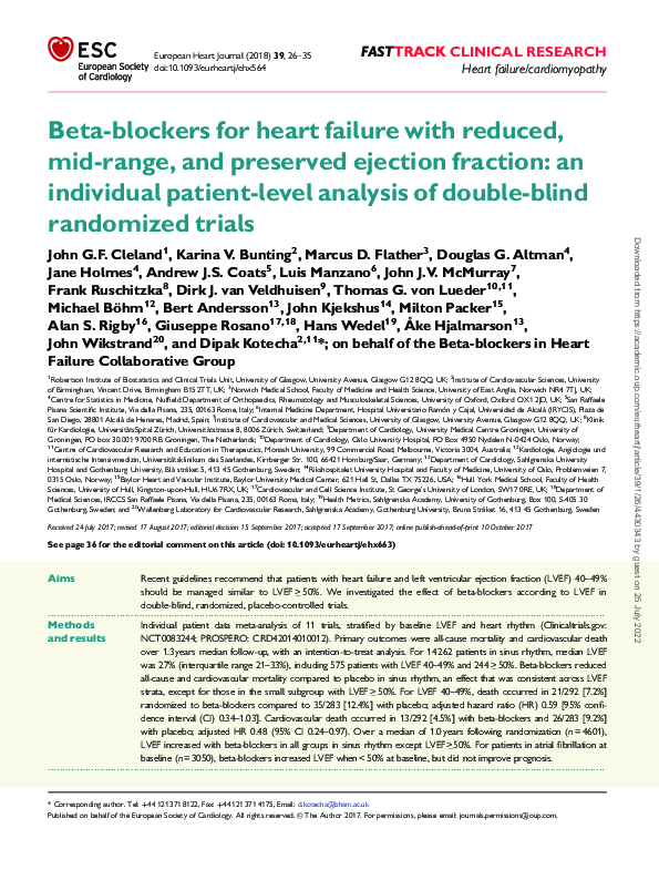 (PDF) Beta-blockers for heart failure with reduced, mid-range, and ...