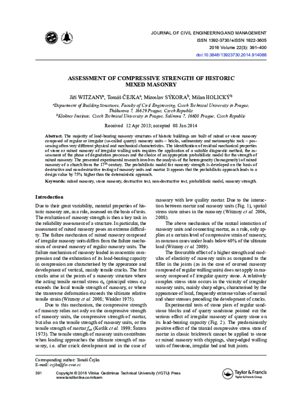 (PDF) Assessment of Compressive Strength of Historic Mixed Masonry