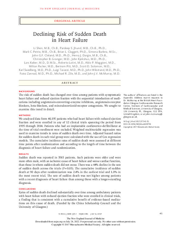(PDF) Declining Risk of Sudden Death in Heart Failure