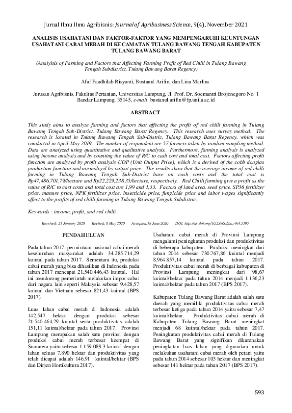 (PDF) Analisis Usahatani Dan Faktor-Faktor Yang Mempengaruhi Keuntungan Usahatani Cabai Merah DI ...