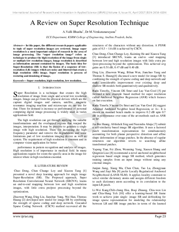 (PDF) A Review on Super Resolution Technique