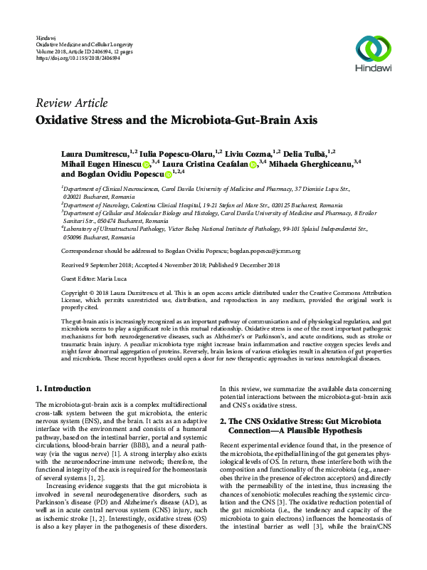 (PDF) Oxidative Stress and the Microbiota-Gut-Brain Axis