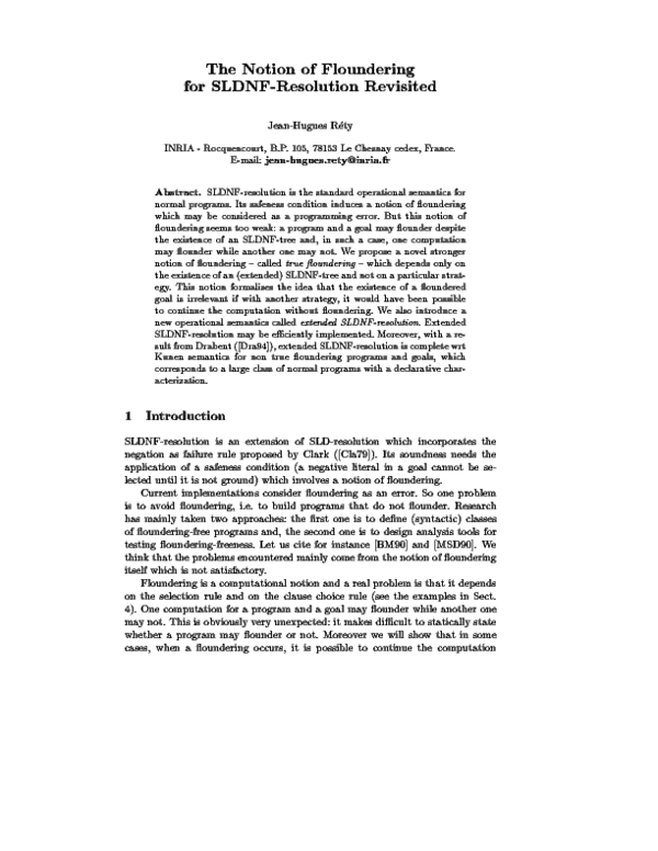 (PDF) The notion of floundering for SLDNF-resolution revisited