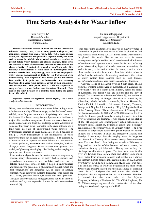 (PDF) Time Series Analysis for Water Inflow