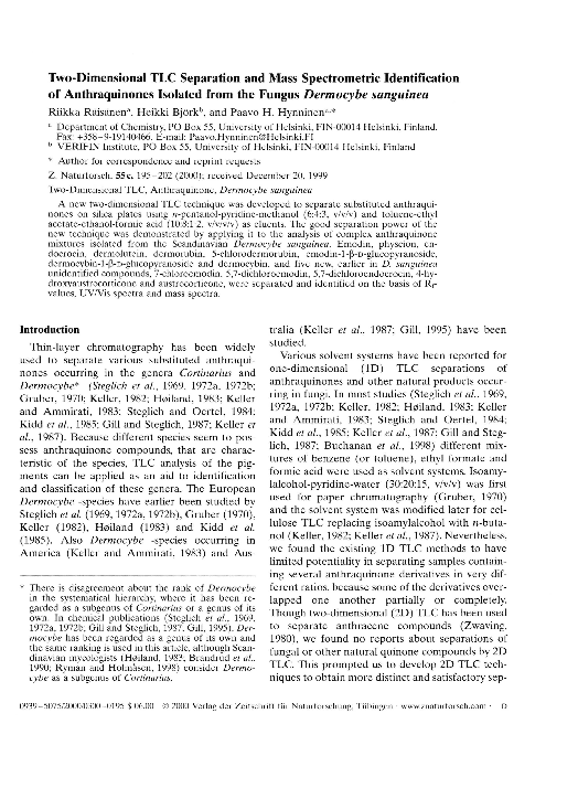 (PDF) Two-Dimensional TLC Separation and Mass Spectrometric ...
