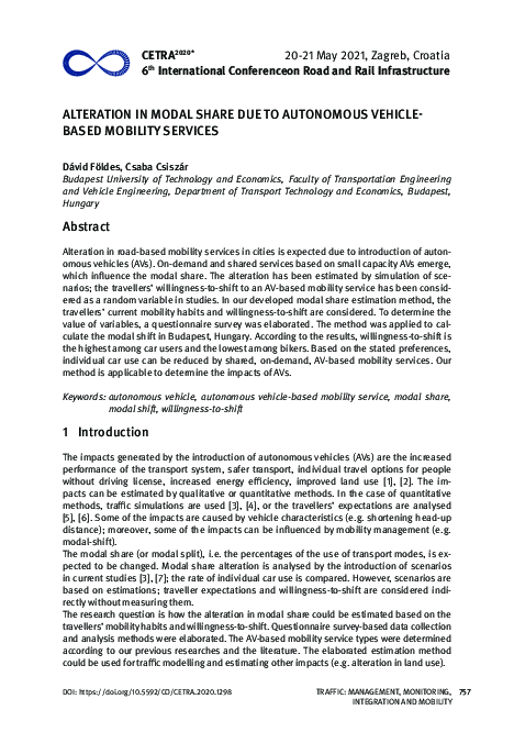 (PDF) Alteration in modal share due to autonomous vehicle-based mobility services
