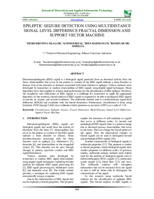 Pdf Epileptic Seizure Detection Using Multidistance Signal Level
