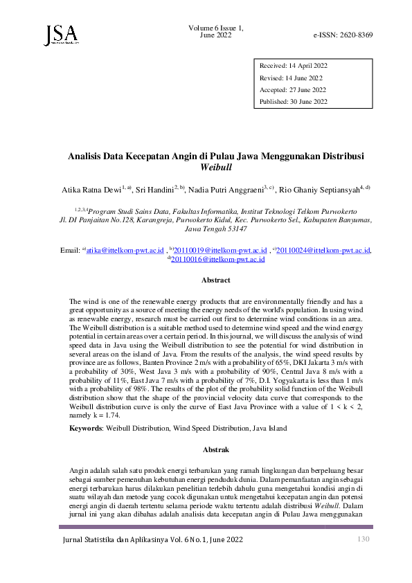 (PDF) Analisis Data Kecepatan Angin di Pulau Jawa Menggunakan ...