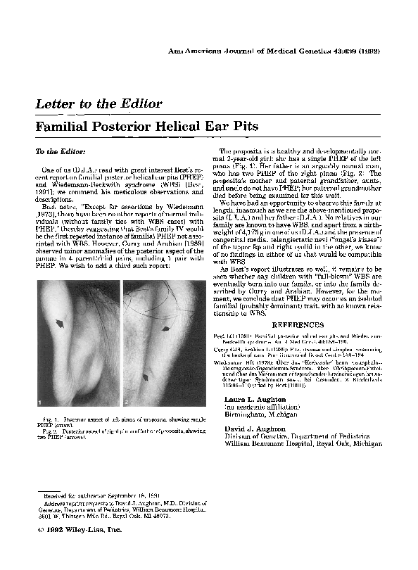 (PDF) Familial posterior helical ear pits