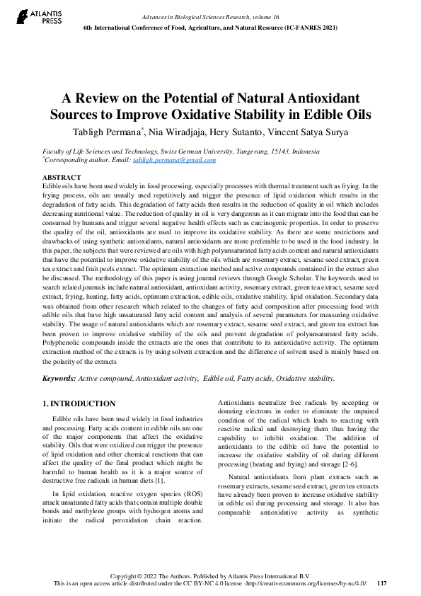 (PDF) A Review on the Potential of Natural Antioxidant Sources to Improve Oxidative Stability in ...