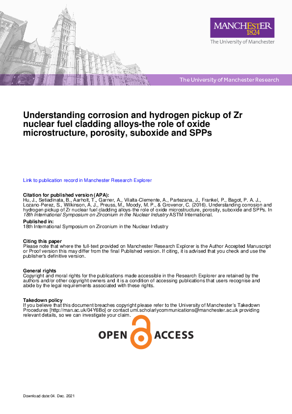 (PDF) Understanding Corrosion and Hydrogen Pickup of Zirconium Fuel ...