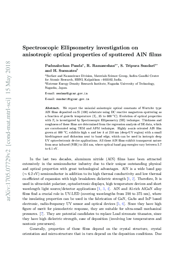 (PDF) Spectroscopic Ellipsometry investigation on anisotropic optical ...