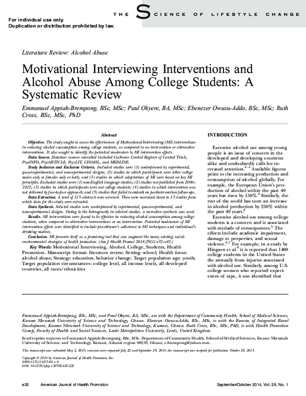 (PDF) Motivational Interviewing Interventions and Alcohol Abuse among ...
