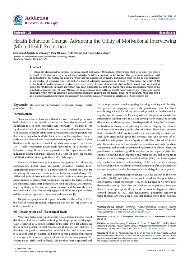 (PDF) Health Behaviour Change: Advancing the Utility of Motivational ...