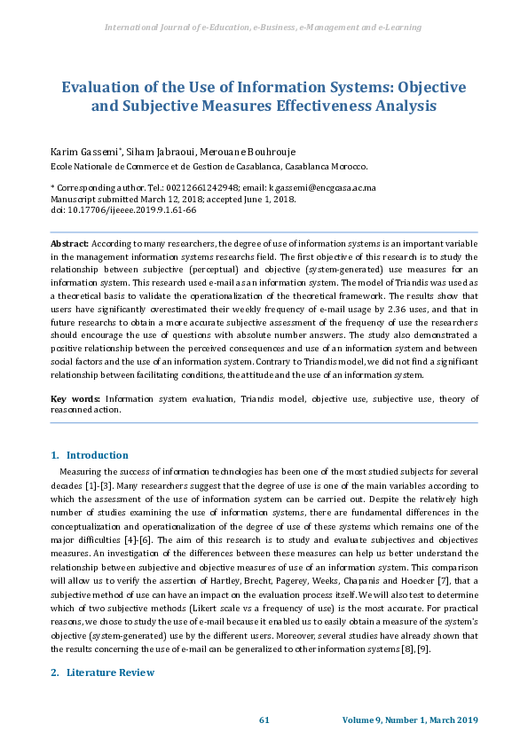 (PDF) Evaluation of the Use of Information Systems: Objective and ...