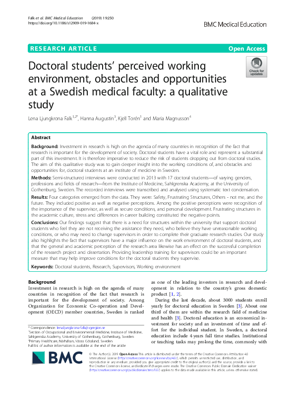 (PDF) Doctoral students’ perceived working environment, obstacles and ...