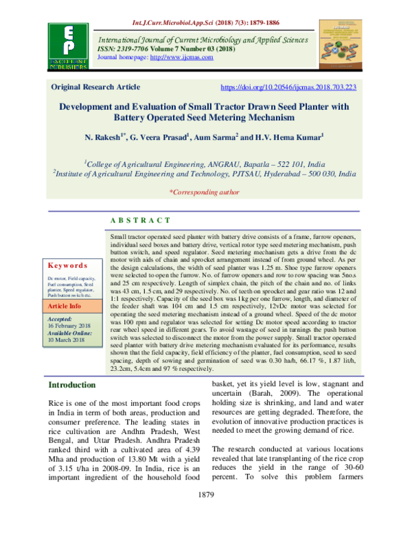 (PDF) Development and Evaluation of Small Tractor Drawn Seed Planter with Battery Operated Seed ...