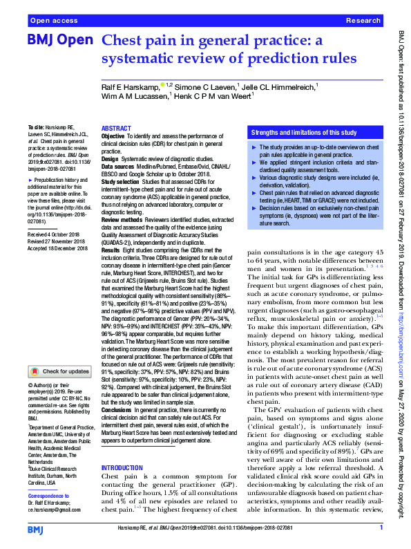 (PDF) Chest pain in general practice: a systematic review of prediction ...