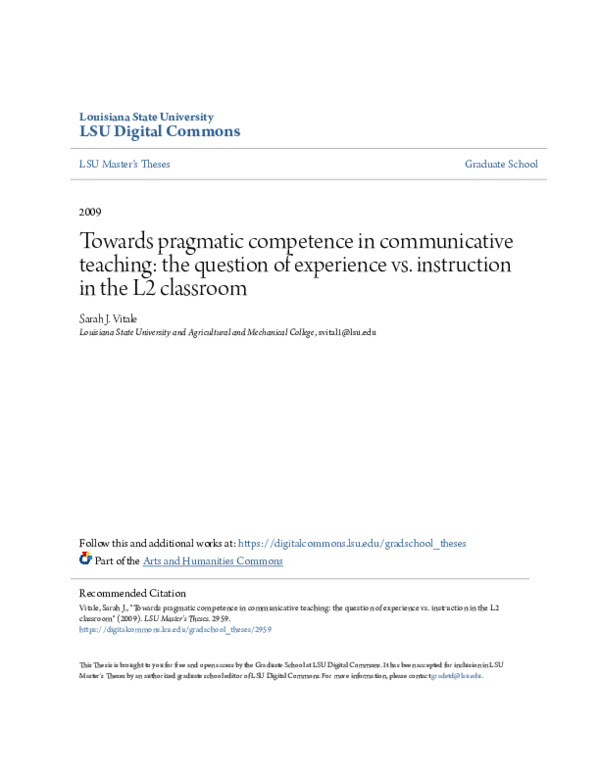 (PDF) Towards pragmatic competence in communicative teaching: the question of experience vs ...