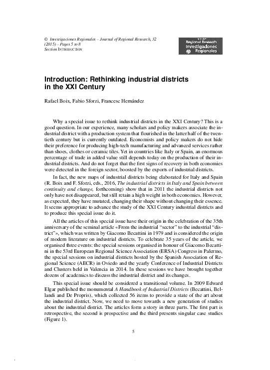 (PDF) Introduction: Rethinking industrial districts in the XXI Century