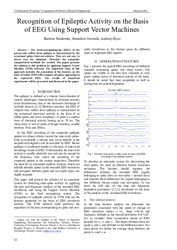 (PDF) Recognition of Epileptic Activity on the Basis of EEG Using Support Vector Machines