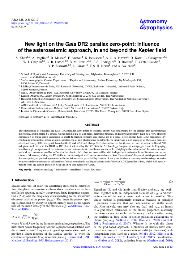 (PDF) New light on the Gaia DR2 parallax zero-point: influence of the ...