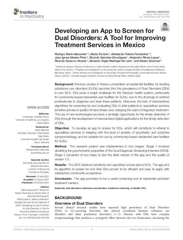 (PDF) Developing an App to Screen for Dual Disorders: A Tool for ...