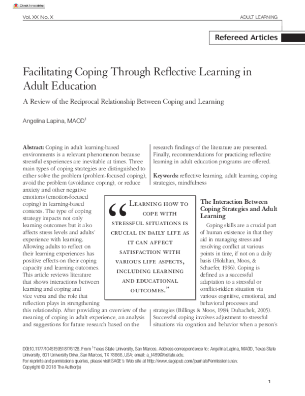 (PDF) Facilitating Coping Through Reflective Learning in Adult ...