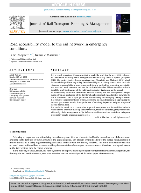 (PDF) Road accessibility model to the rail network in emergency conditions