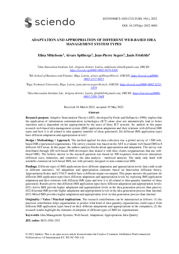 (PDF) Adaptation and Appropriation of Different Web-Based Idea Management System Types