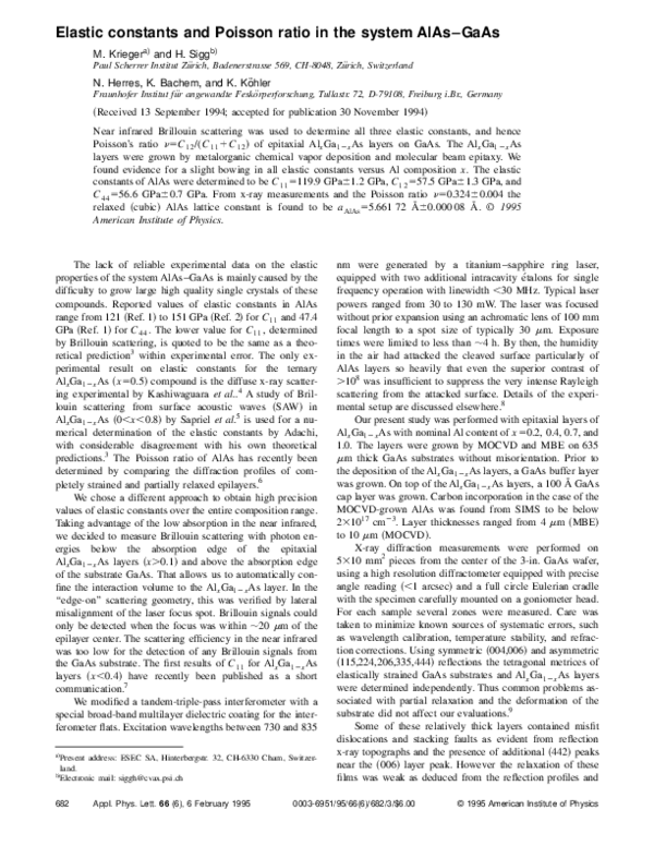 (PDF) Elastic constants and Poisson ratio in the system AlAs-GaAs