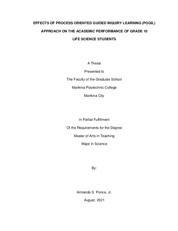 (PDF) EFFECTS OF PROCESS ORIENTED GUIDED INQUIRY LEARNING POGIL ...
