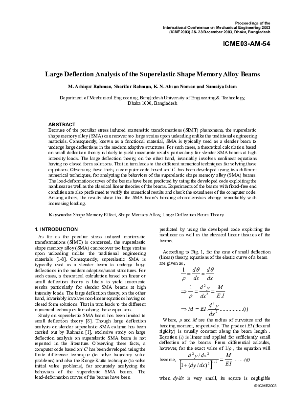 (PDF) Large Deflection Analysis of the Superelastic Shape Memory Alloy Beams