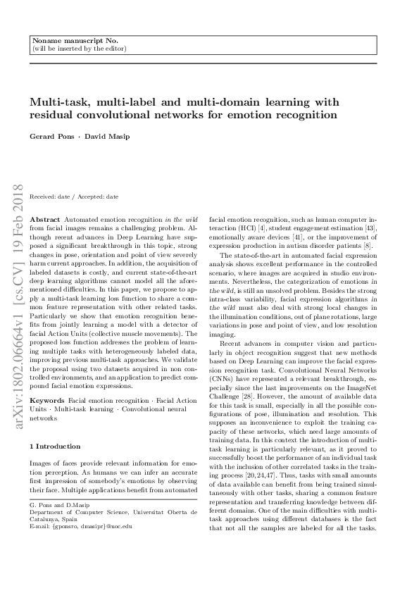 (PDF) Multitask, Multilabel, and Multidomain Learning With Convolutional Networks for Emotion ...