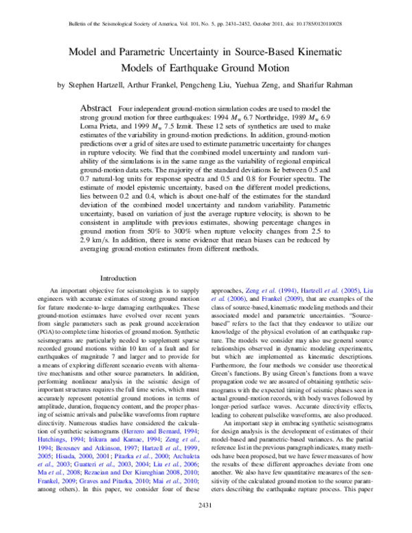 (PDF) Model and Parametric Uncertainty in Source-Based Kinematic Models of Earthquake Ground Motion