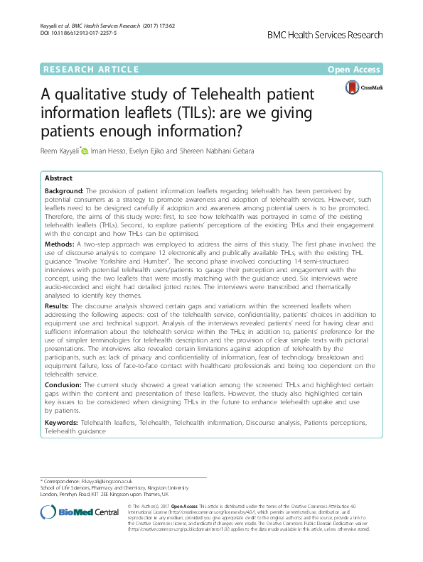(PDF) A qualitative study of Telehealth patient information leaflets ...