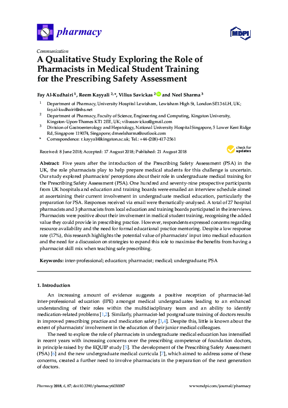 (PDF) A Qualitative Study Exploring the Role of Pharmacists in Medical ...