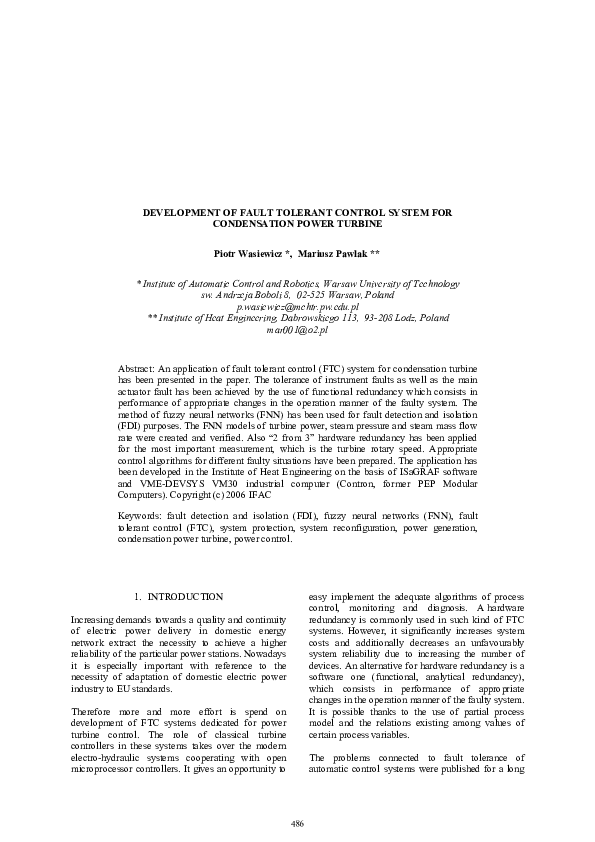 (PDF) Development of Fault Tolerant Control System for Condensation Power Turbine