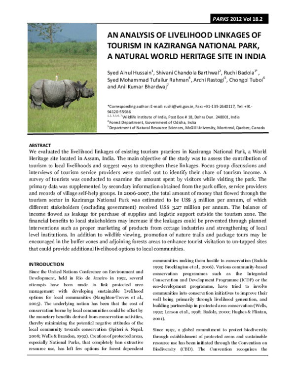 (PDF) An analysis of livelihood linkages of tourism in Kaziranga ...