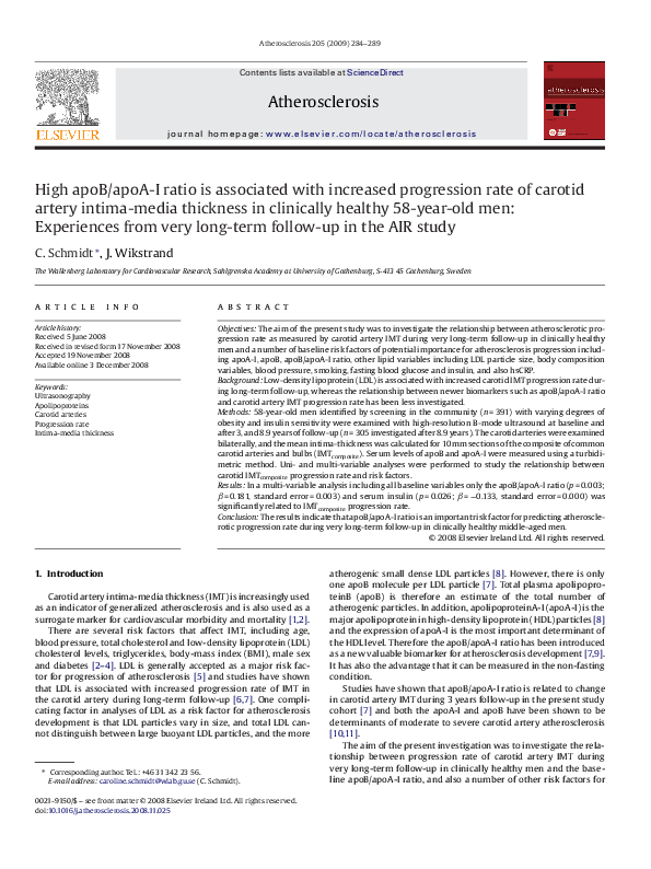 (PDF) High apoB/apoA-I ratio is associated with increased progression ...