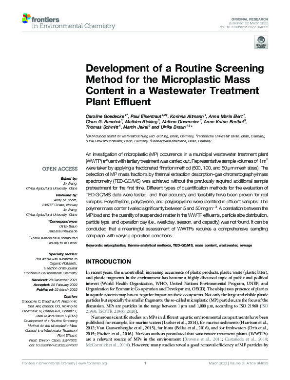 (PDF) Development of a Routine Screening Method for the Microplastic ...