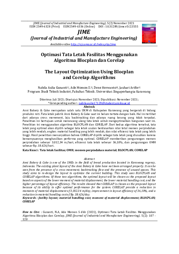 (PDF) Optimasi Tata Letak Fasilitas Menggunakan Algoritma Blocplan dan Corelap | Jauhari Arifin ...