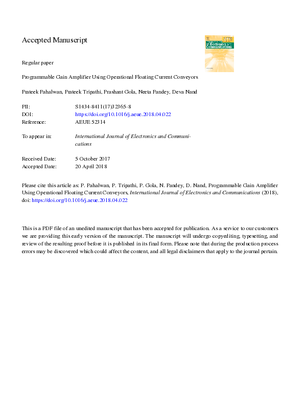 (PDF) Programmable gain amplifier using operational floating current ...