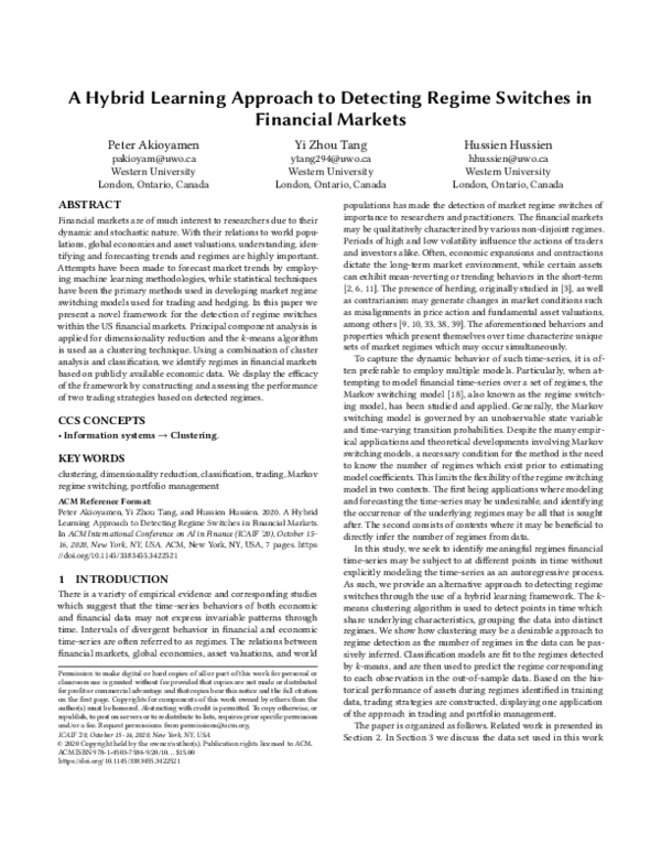 (PDF) A hybrid learning approach to detecting regime switches in financial markets