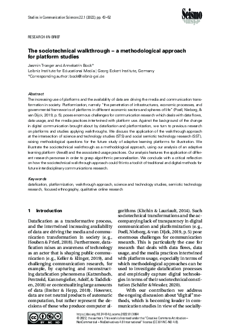 (PDF) The sociotechnical walkthrough – a methodological approach for ...