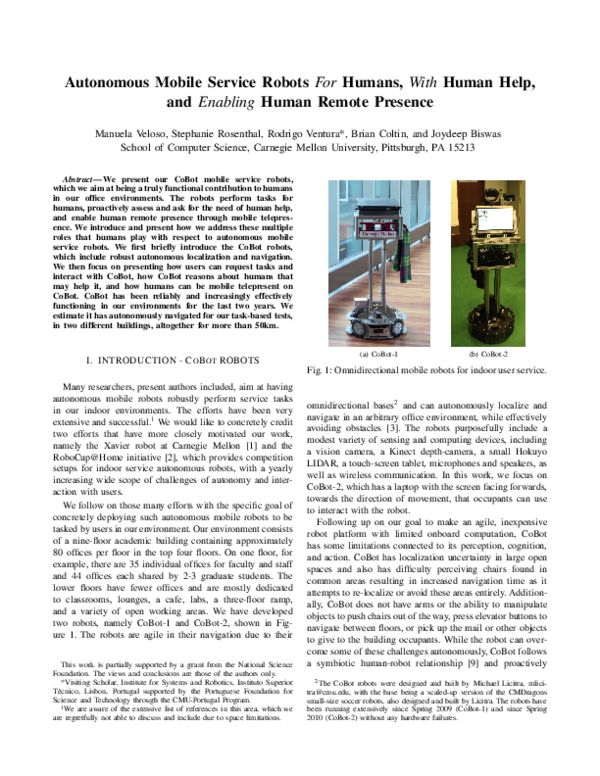 (PDF) Autonomous Mobile Service Robots For Humans, With Human Help, and Enabling Human Remote ...