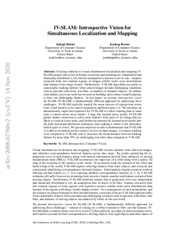(PDF) IV-SLAM: Introspective Vision for Simultaneous Localization and ...