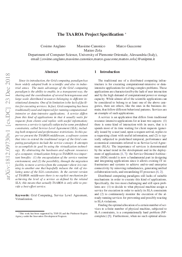 (PDF) The TAAROA Project Specification
